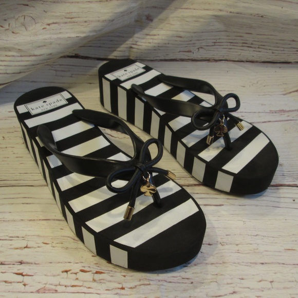 kate spade | Shoes | Kate Spade Black And White Stripes Flip Flop ...